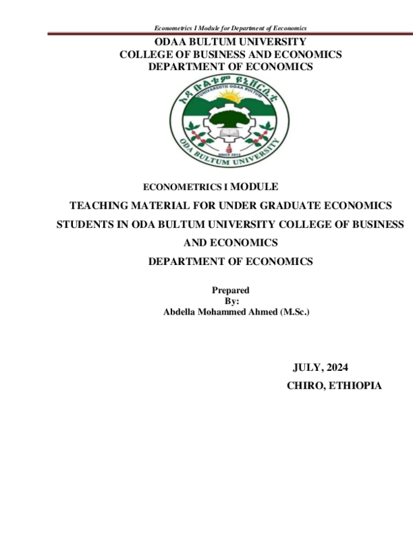 (PDF) ECONOMETRICS I MODULE TEACHING MATERIAL FOR UNDER GRADUATE ECONOMICS STUDENTS