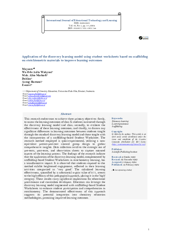 (PDF) Application of the discovery learning model using student worksheets based on scaffolding ...