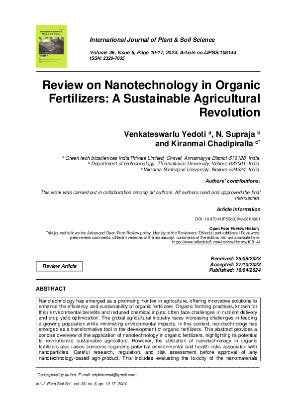 (PDF) Review on Nanotechnology in Organic Fertilizers: A Sustainable Agricultural Revolution