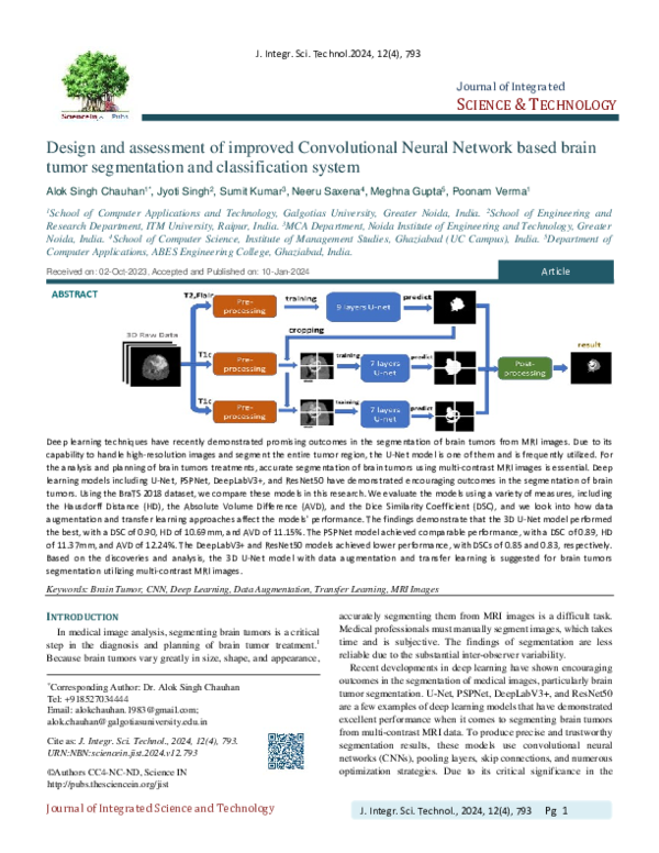 Pdf Design And Assessment Of Improved Convolutional Neural Network Based Brain Tumor