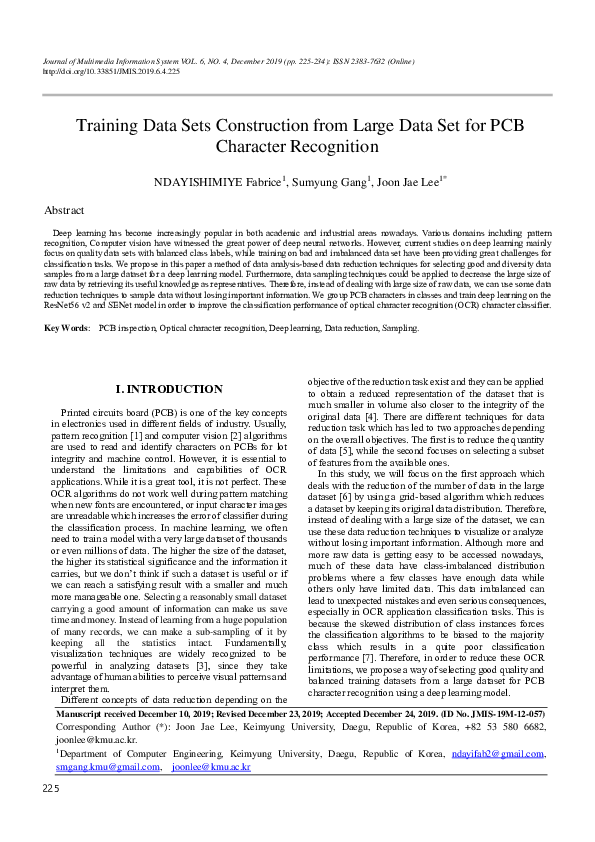 (PDF) Training Data Sets Construction from Large Data Set for PCB Character Recognition