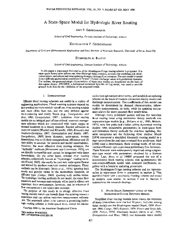 (PDF) A state-space model for hydrologic river routing | ARIS ...