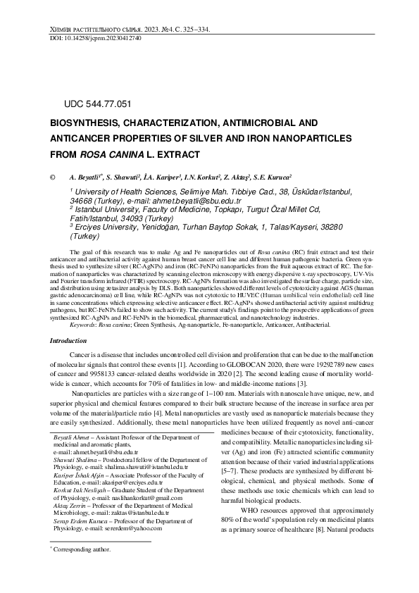 (PDF) Biosynthesis, Characterization, Antimicrobial and Anticancer Properties of Silver and Iron ...