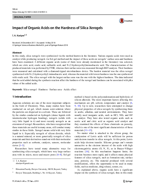 (PDF) Impact of Organic Acids on the Hardness of Silica Xerogels