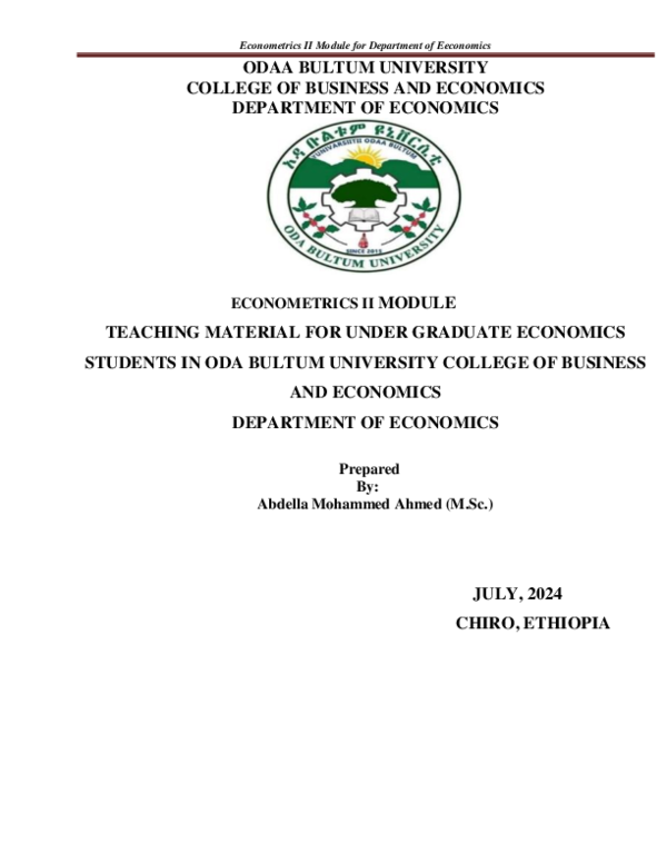 (PDF) ECONOMETRICS II MODULE TEACHING MATERIAL FOR UNDER GRADUATE ECONOMICS STUDENTS