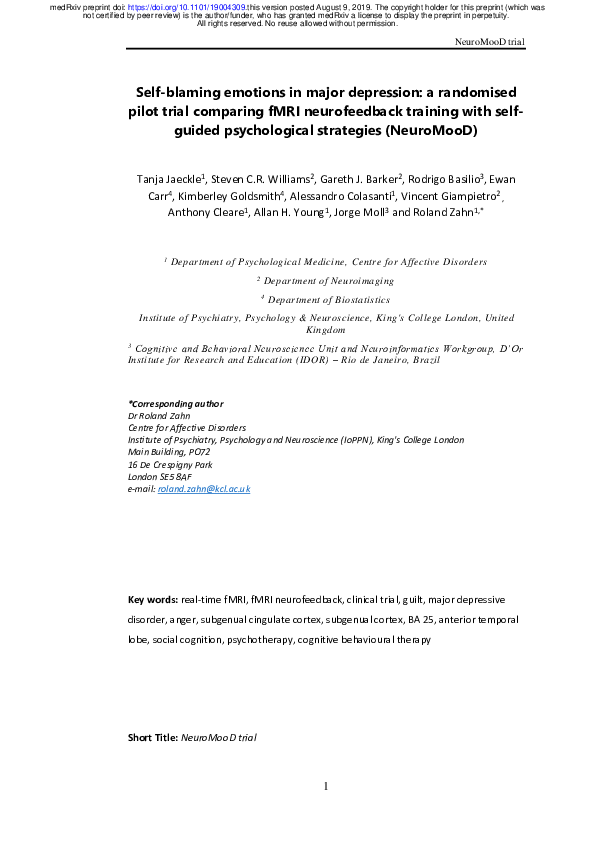 (PDF) Self-blaming emotions in major depression: a randomised pilot ...