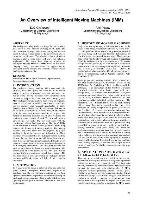 (PDF) An Overview of Intelligent Moving Machines (IMM)
