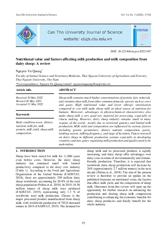 (PDF) Nutritional value and factors affecting milk production and milk ...