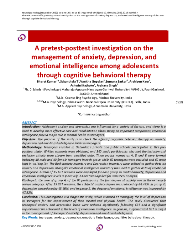 (PDF) A pretest-posttest investigation on the management of anxiety ...