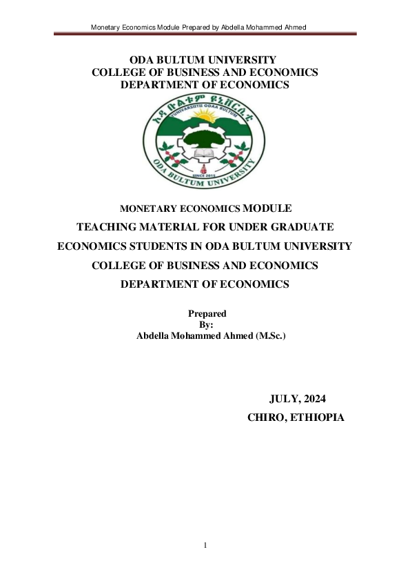 (PDF) MONETARY ECONOMICS MODULE TEACHING MATERIAL FOR UNDER GRADUATE ...