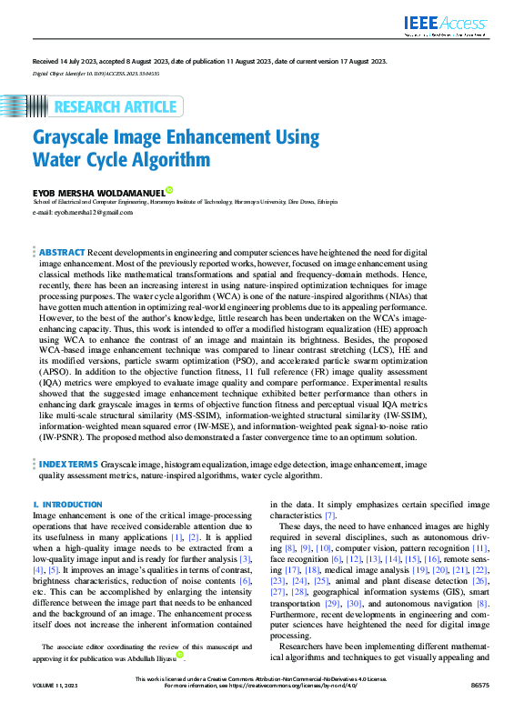 (PDF) Grayscale Image Enhancement Using Water Cycle Algorithm