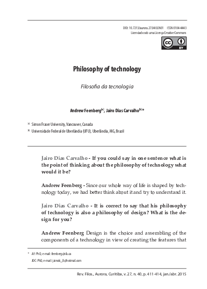 (PDF) Philosophy of technology