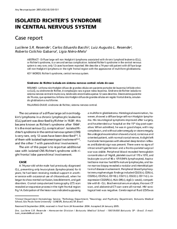 (PDF) Isolated Central Nervous System Richter's Syndrome Case