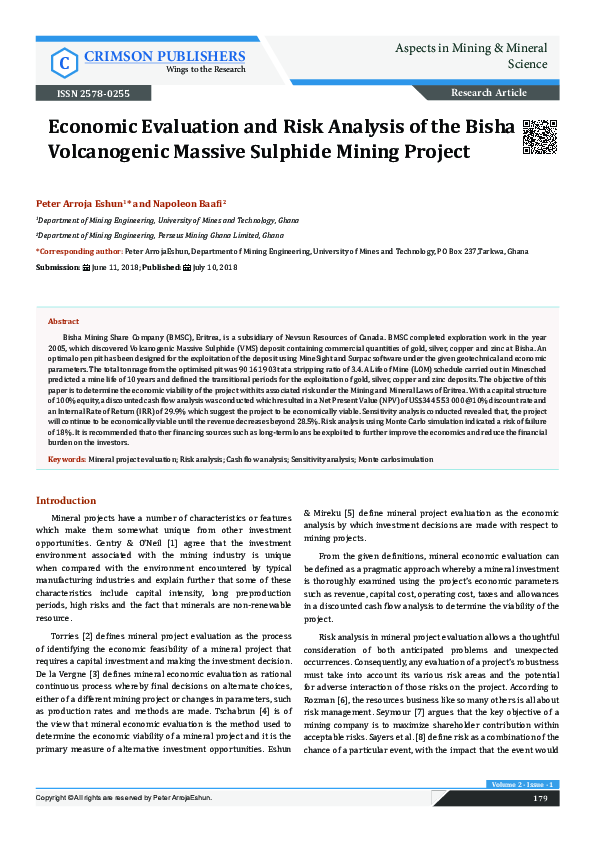 (PDF) Economic Evaluation and Risk Analysis of the Bisha Volcanogenic ...