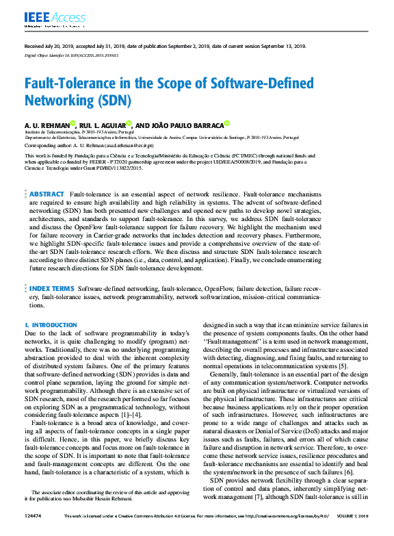 (PDF) Fault-Tolerance in the Scope of Software-Defined Networking (SDN)