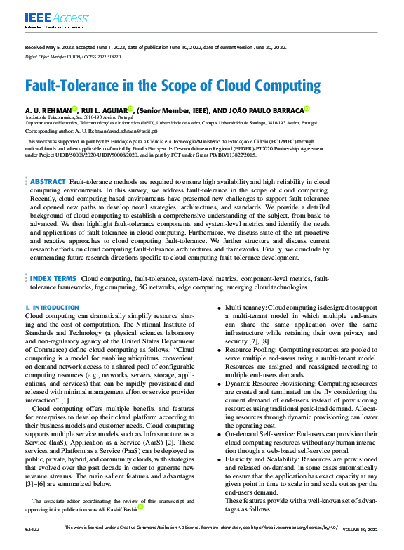 (PDF) Fault-Tolerance in the Scope of Cloud Computing