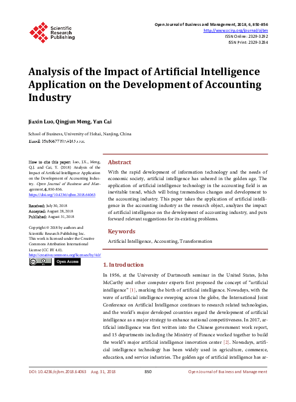 (PDF) Analysis of the Impact of Artificial Intelligence Application on the Development of ...