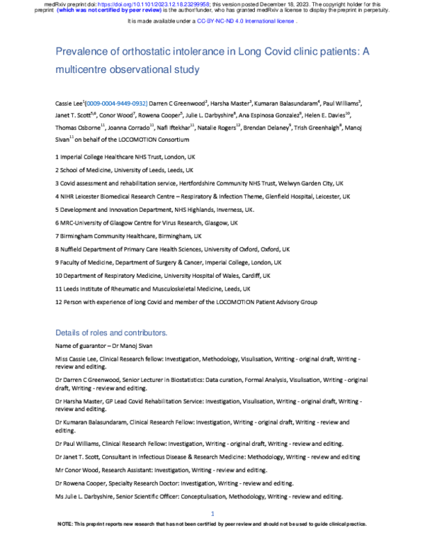 (PDF) Prevalence of orthostatic intolerance in Long Covid clinic ...