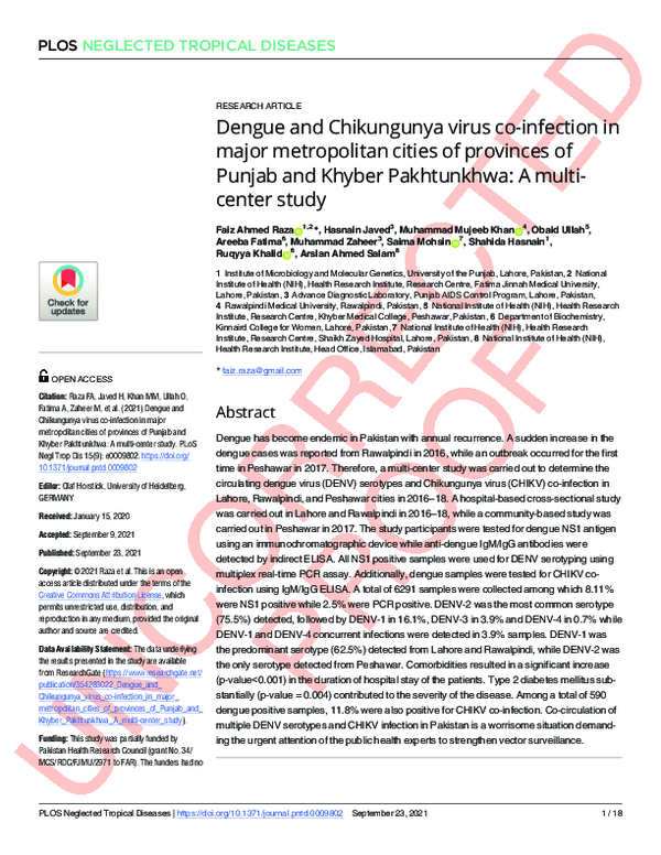 (PDF) Dengue and Chikungunya virus co-infection in major metropolitan cities of provinces of ...
