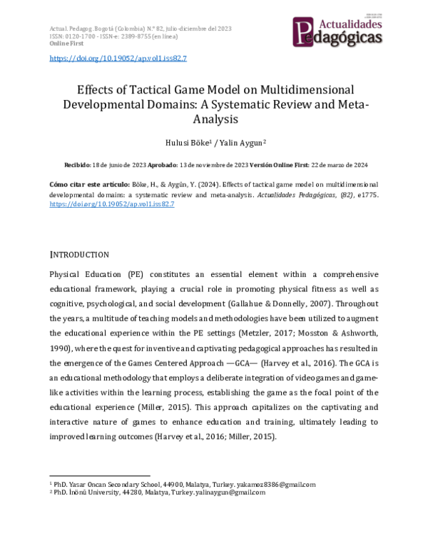 (PDF) Effects of Tactical Game Model on Multidimensional Developmental ...