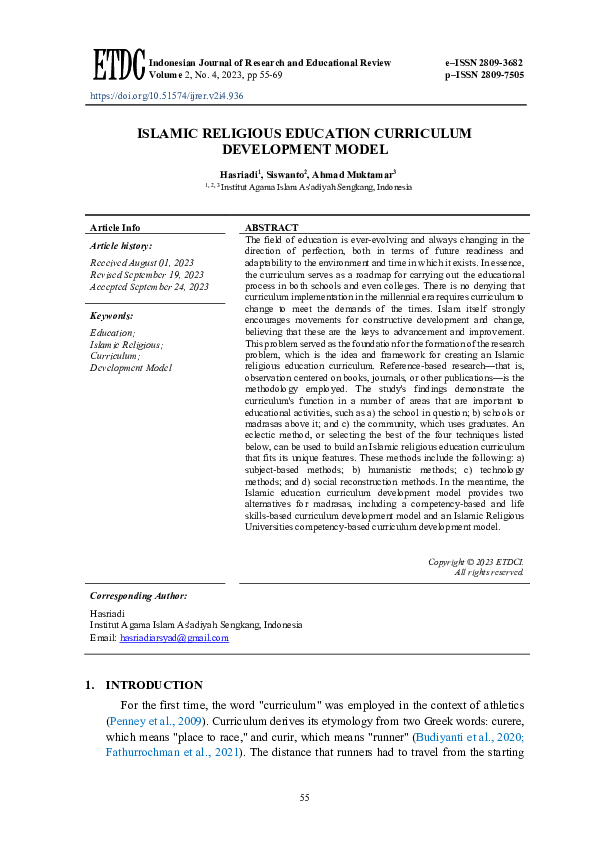(PDF) Islamic Religious Education Curriculum Development Model