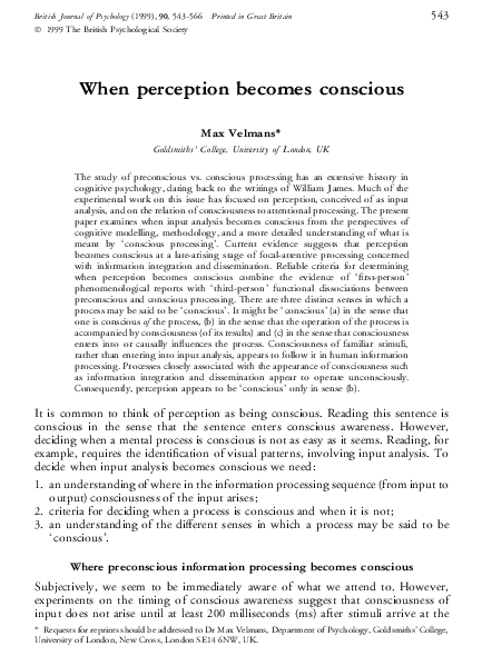 (PDF) When perception becomes conscious