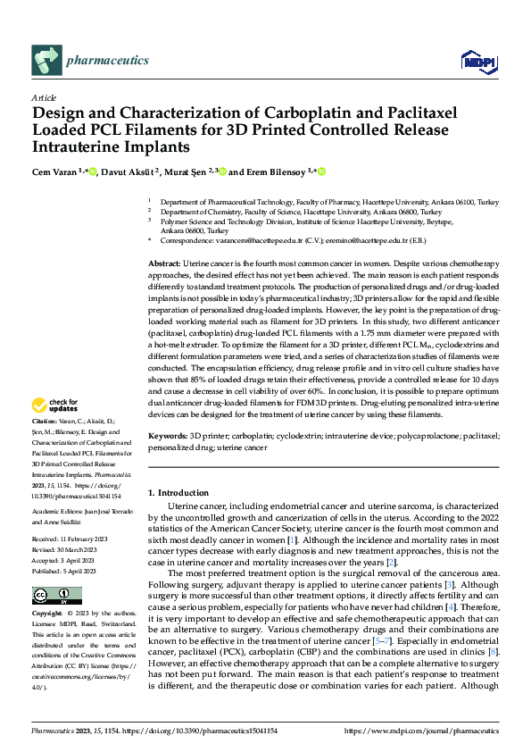 (PDF) Design and Characterization of Carboplatin and Paclitaxel Loaded PCL Filaments for 3D ...