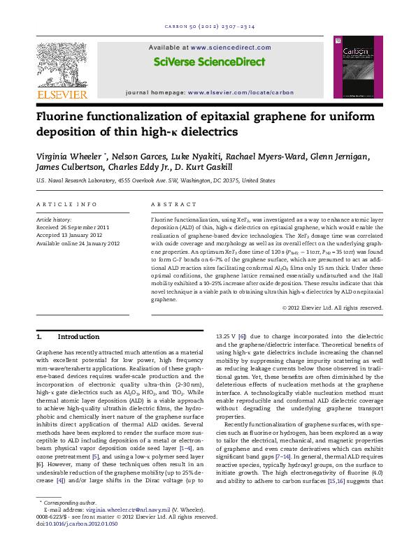 (PDF) Fluorine functionalization of epitaxial graphene for uniform ...