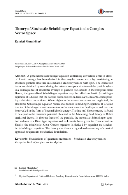 (PDF) Theory of Stochastic Schrödinger Equation in Complex Vector Space