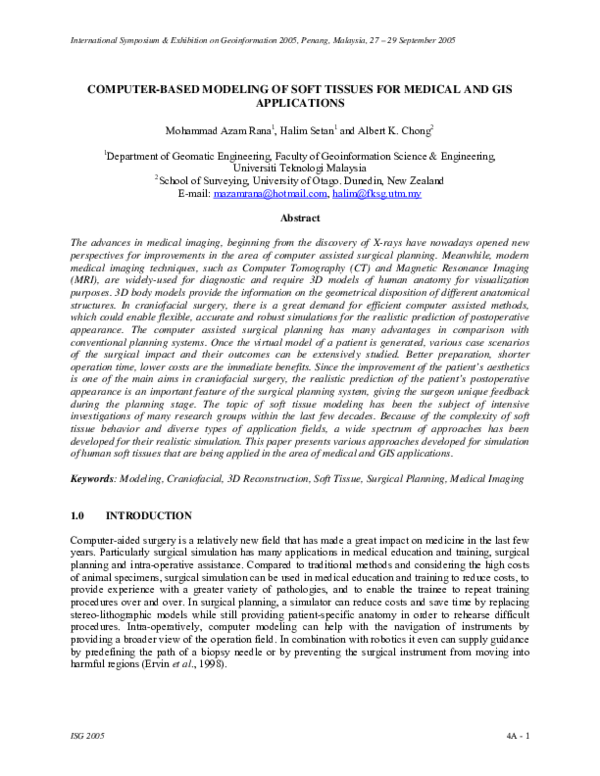 Pdf Computer Based Modeling Of Soft Tissues For Medical And Gis Applications
