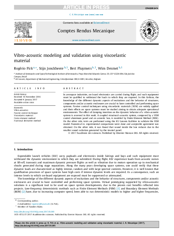 (PDF) Vibro-acoustic modeling and validation using viscoelastic material