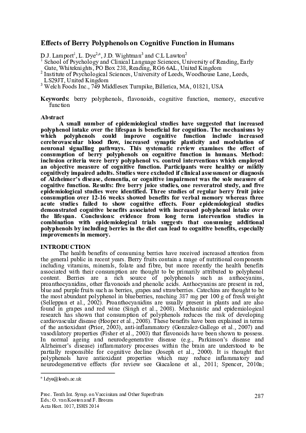 (PDF) Effects of Berry Polyphenols on Cognitive Function in Humans