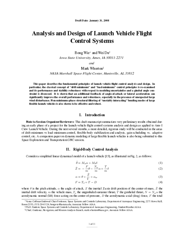 (PDF) Analysis and Design of Launch Vehicle Flight Control Systems