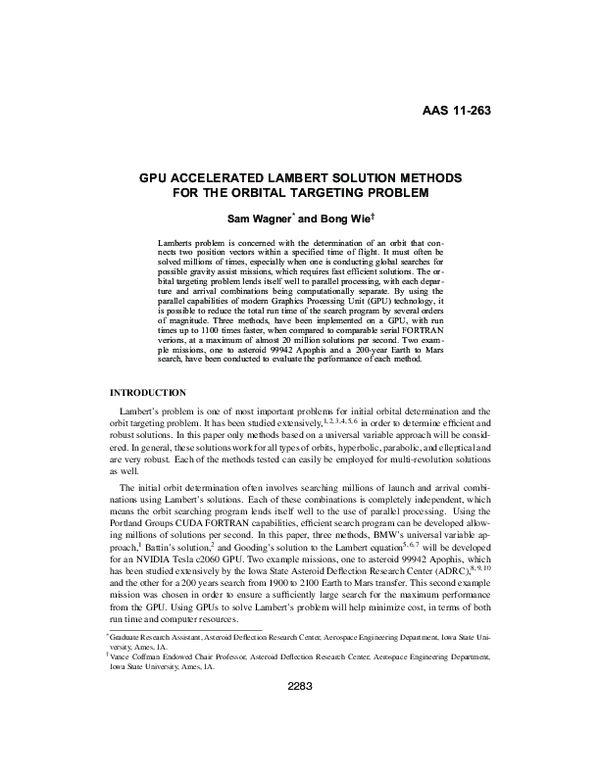 (PDF) GPU Accelerated Lambert Solution Methods for the Orbital Targeting Problem
