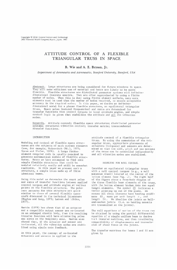 (PDF) Attitude Control of a Flexible Triangular Truss in Space (PDF) Attitude Control of a Flexible Triangular Truss in Space