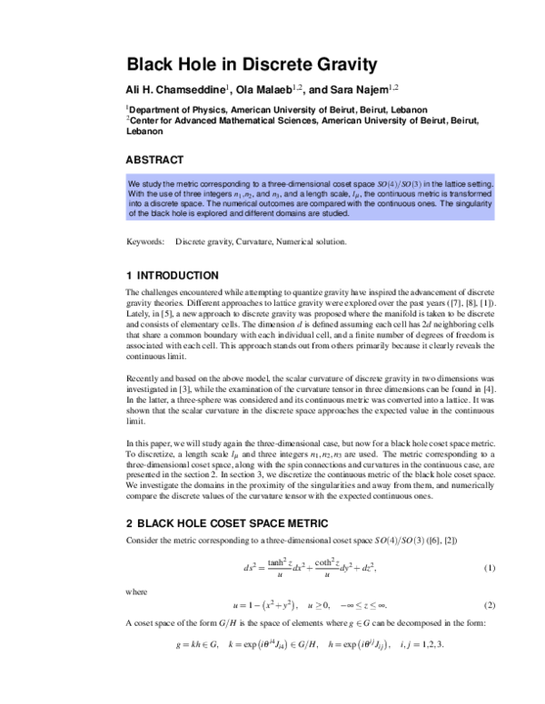 (PDF) Black Hole in Discrete Gravity