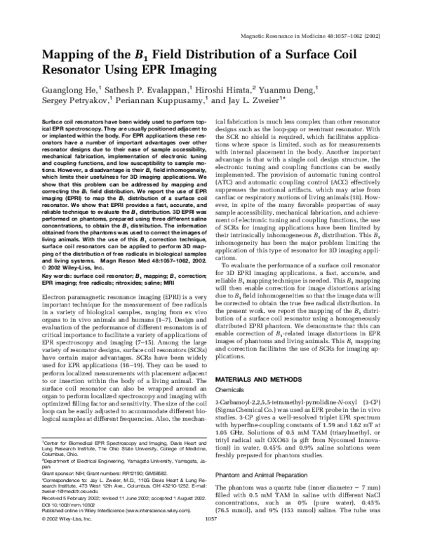 (PDF) Mapping of theB1 field distribution of a surface coil resonator using EPR imaging