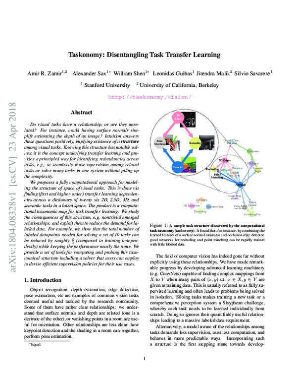 (PDF) Taskonomy: Disentangling Task Transfer Learning