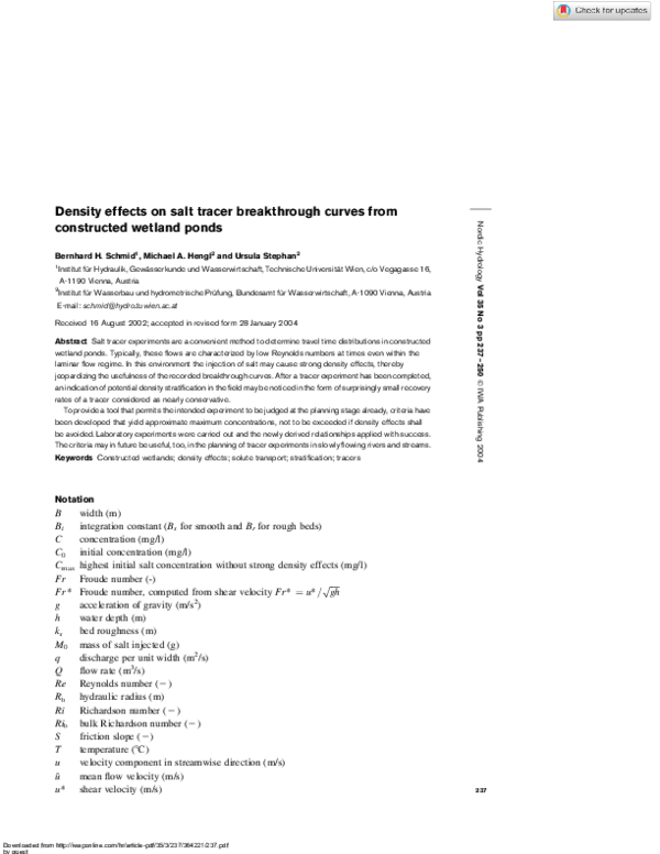 (PDF) Density effects on salt tracer breakthrough curves from ...