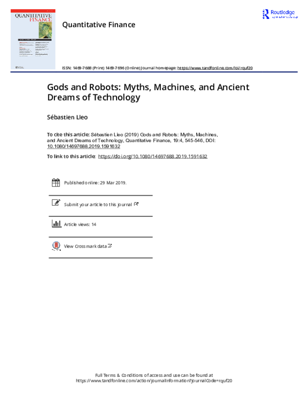 (PDF) Gods and Robots: Myths, Machines, and Ancient Dreams of Technology