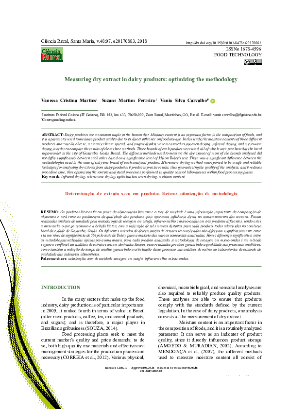 (PDF) Measuring dry extract in dairy products: optimizing the methodology