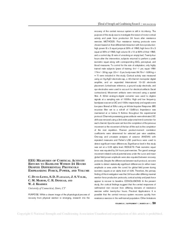 (PDF) EEG Measures of Cortical Activity Return to Baseline Within 24 Hours Despite Differential ...