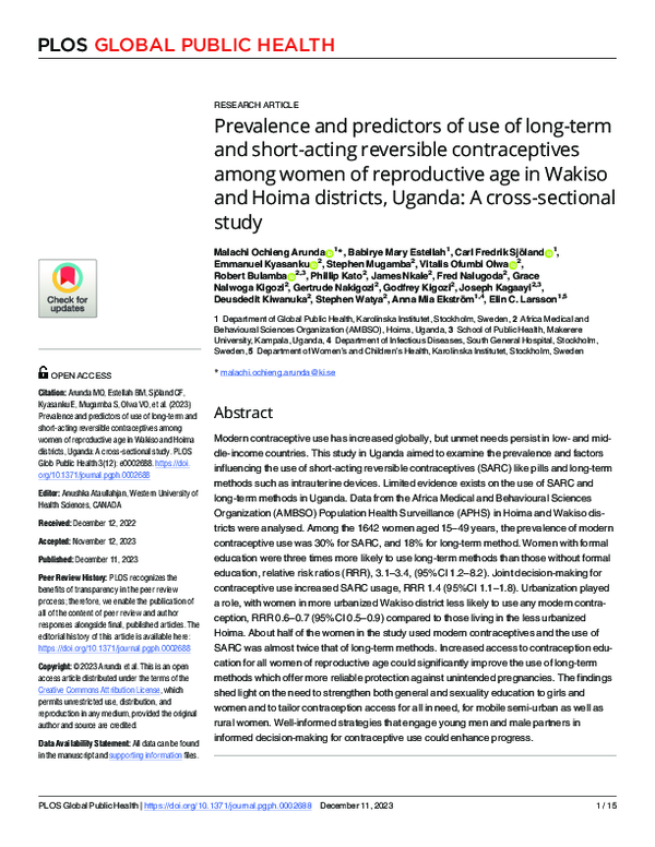 (PDF) Prevalence and predictors of use of long-term and short-acting ...