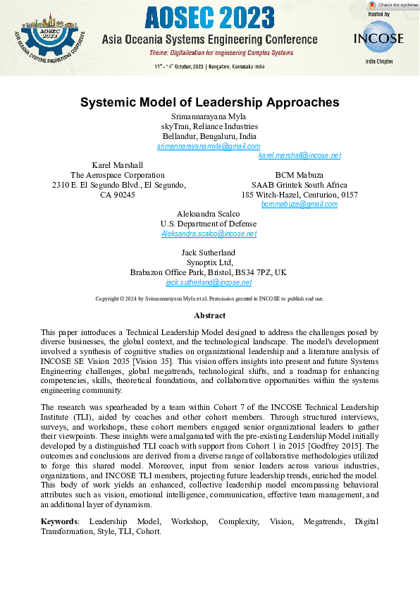 (PDF) Systemic Model of Leadership Approaches