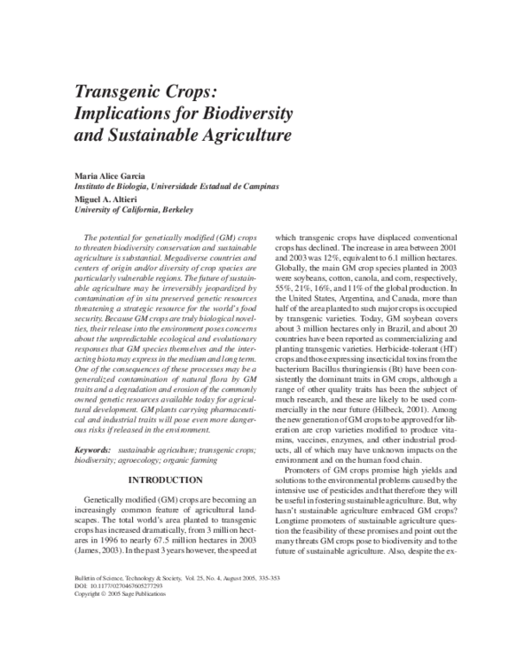 (PDF) Transgenic Crops: Implications for Biodiversity and Sustainable ...