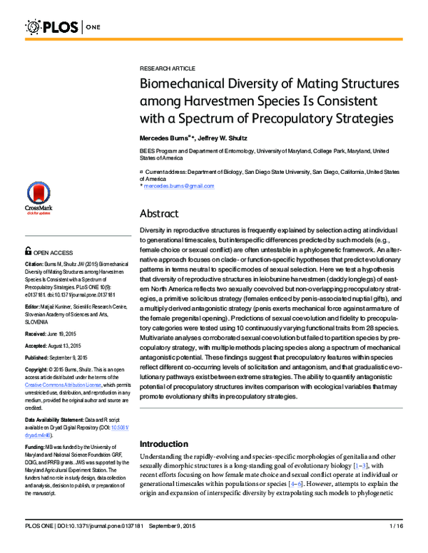 (PDF) Biomechanical Diversity of Mating Structures among Harvestmen ...