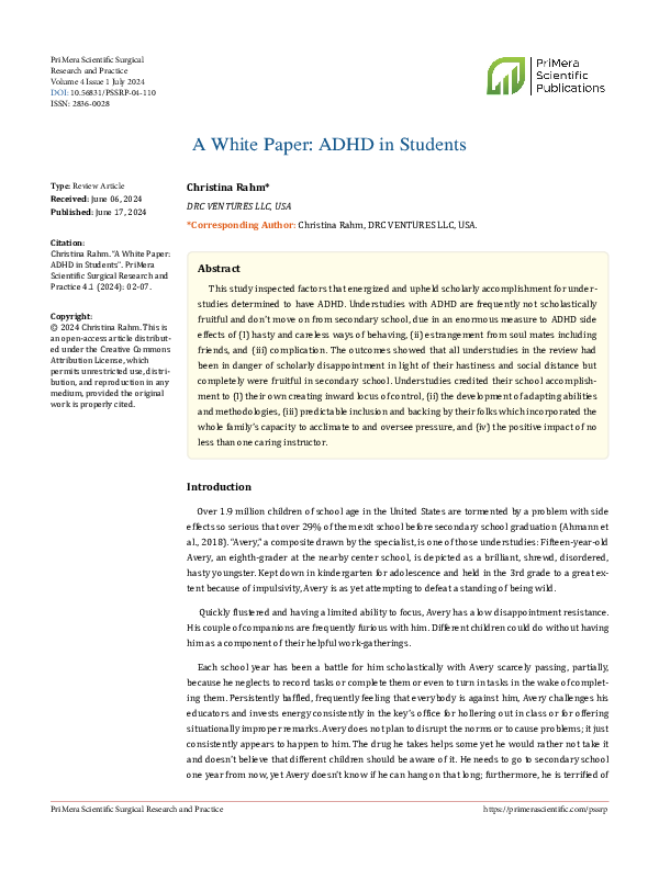 (PDF) A White Paper: ADHD in Students