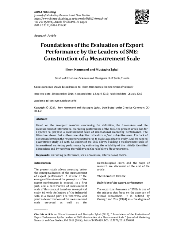 (PDF) Foundations of the Evaluation of Export Performance by the ...