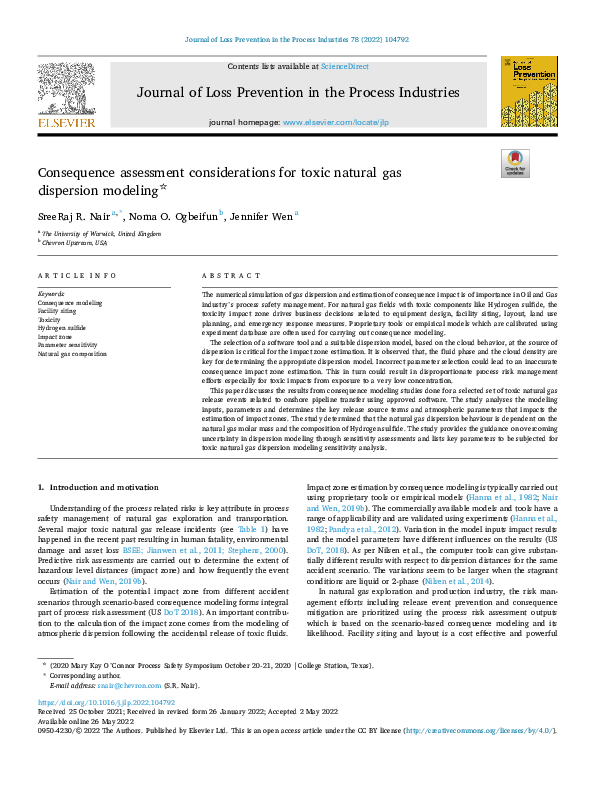 (PDF) Consequence assessment considerations for toxic natural gas ...