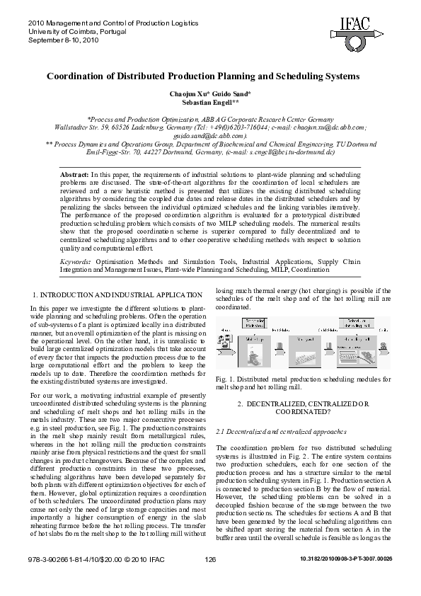 (PDF) Coordination of Distributed Production Planning and Scheduling Systems